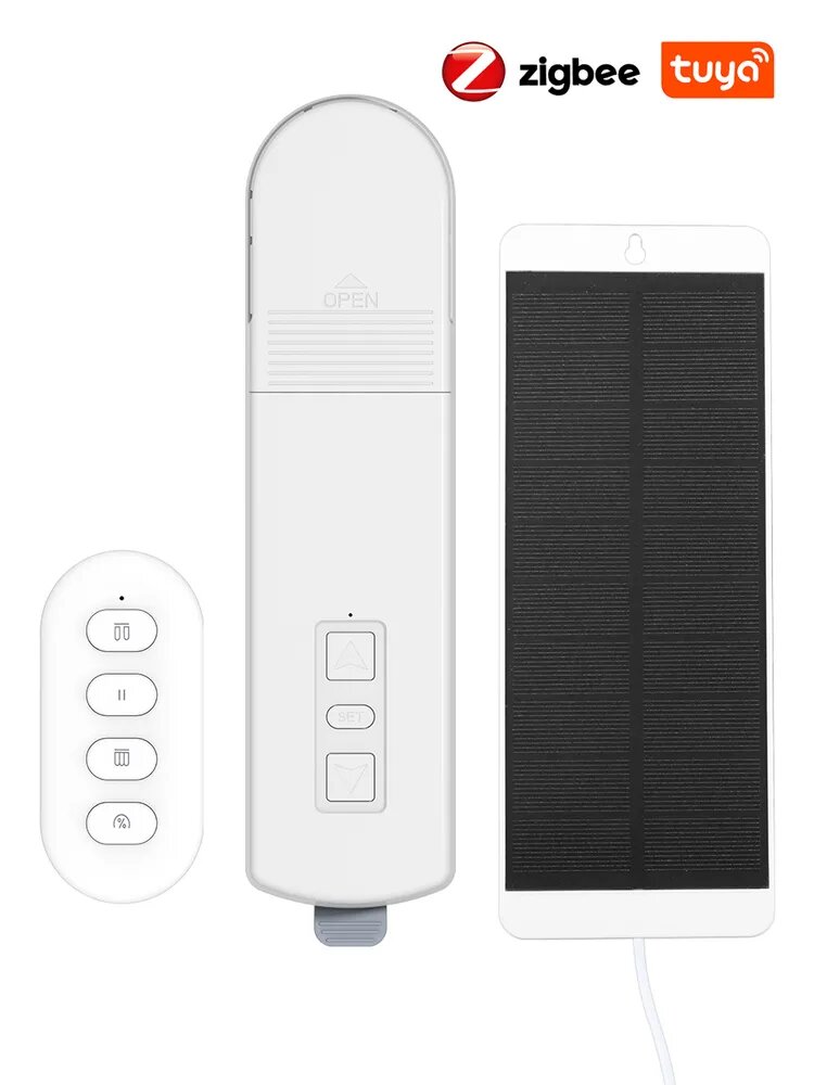 Умный мотор для рулонных штор Tuya Zigbee. С солнечной панелью. Голосовые помощник Alice и настройки таймера.
