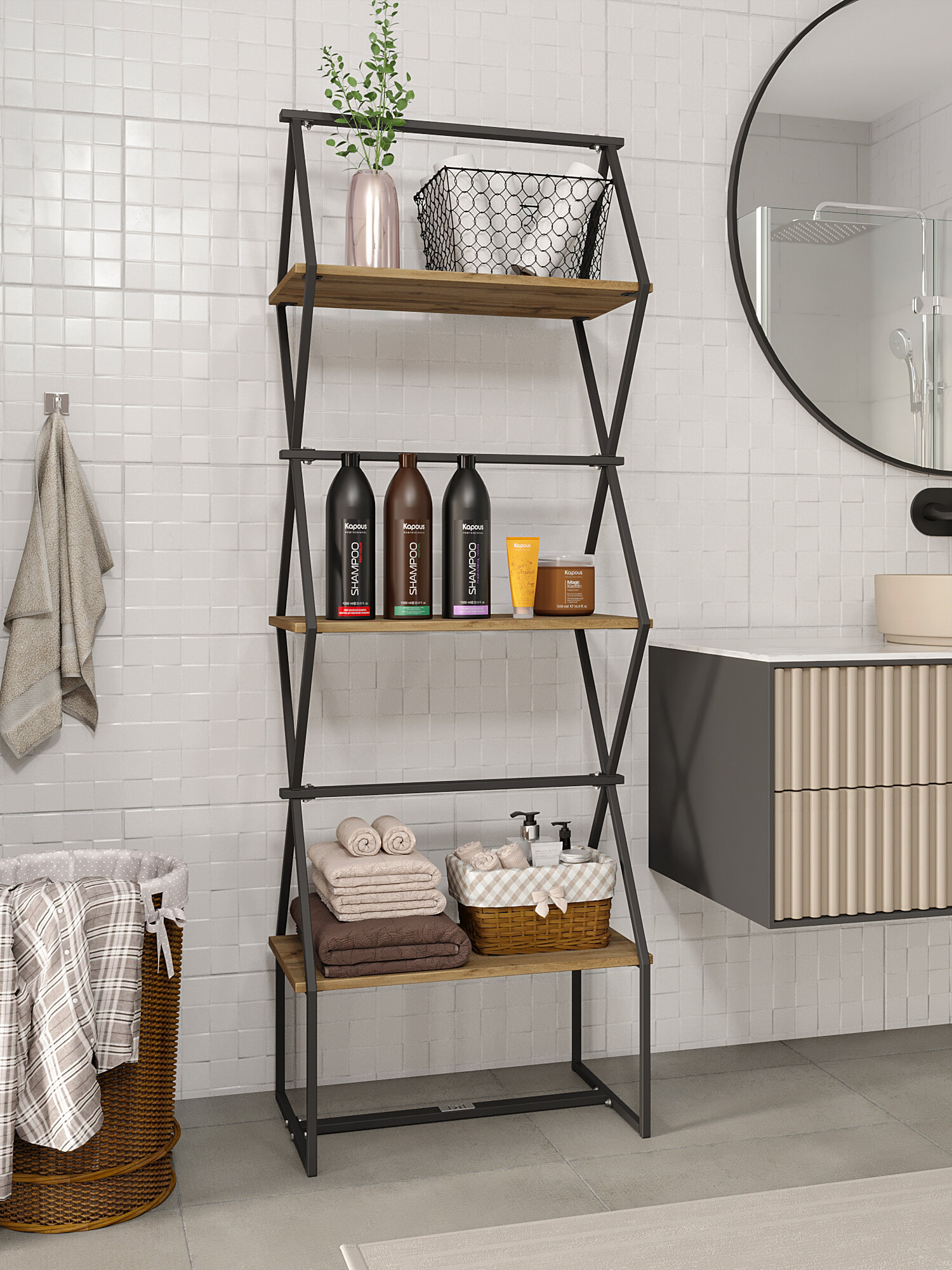 Стеллаж для книг KM LOFT Ромбо стSL черный/дуб вотан лофт для дома в гостинную перегородка