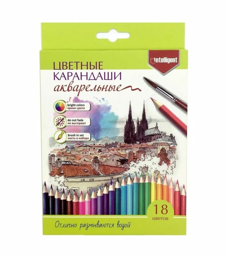 Карандаши цветные акварельные 18цветов трехгранные+кисть, 2М-4М