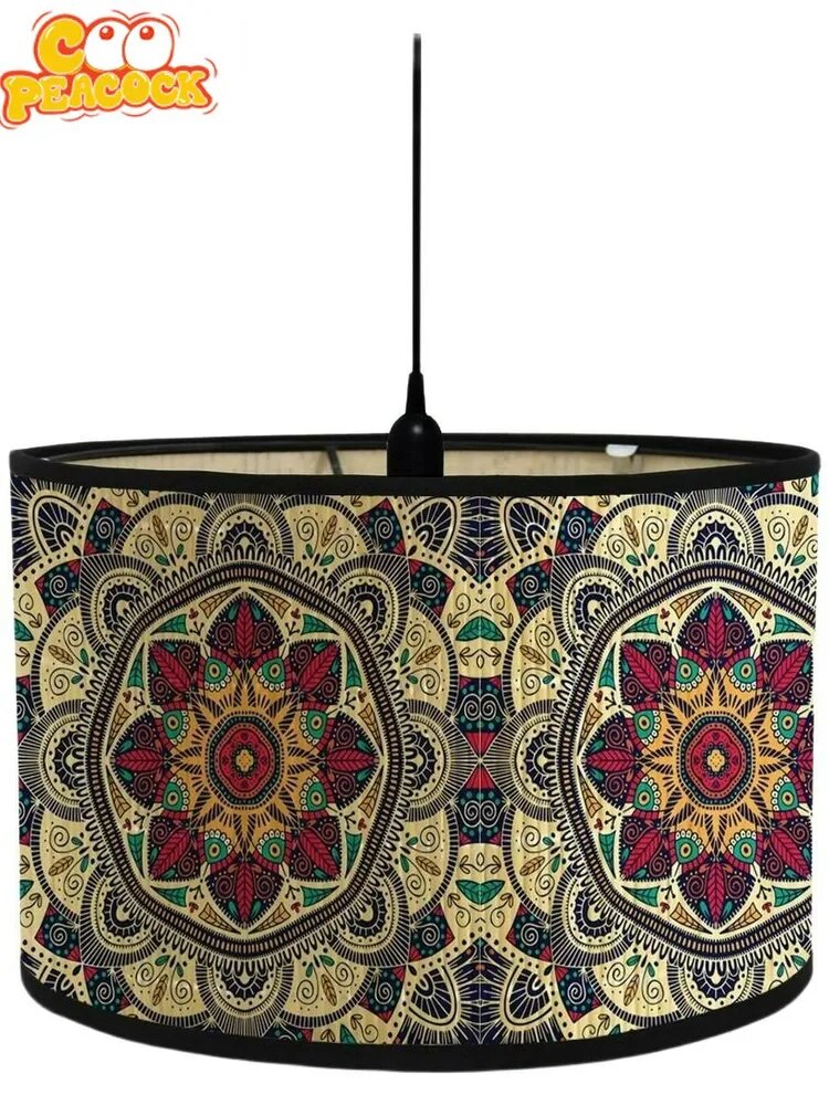 Бамбуковый абажур с рисунком мандалы 30*30* 20 см, без шнура питания и лампочки