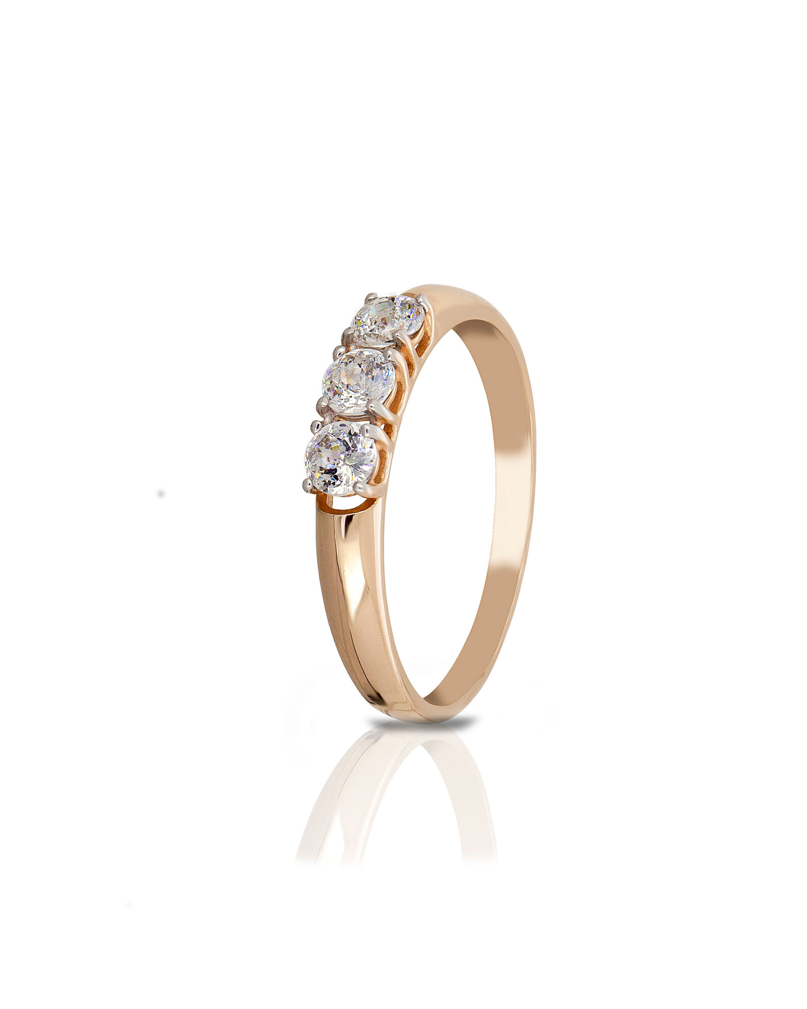 Кольцо на фалангу, красное золото, 585 проба, фианит