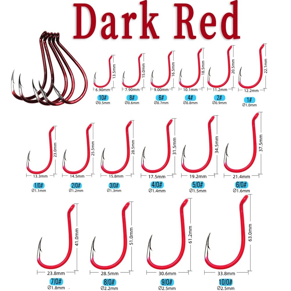Рыболовные крючки Dark Red, #10-#10/0, 20шт