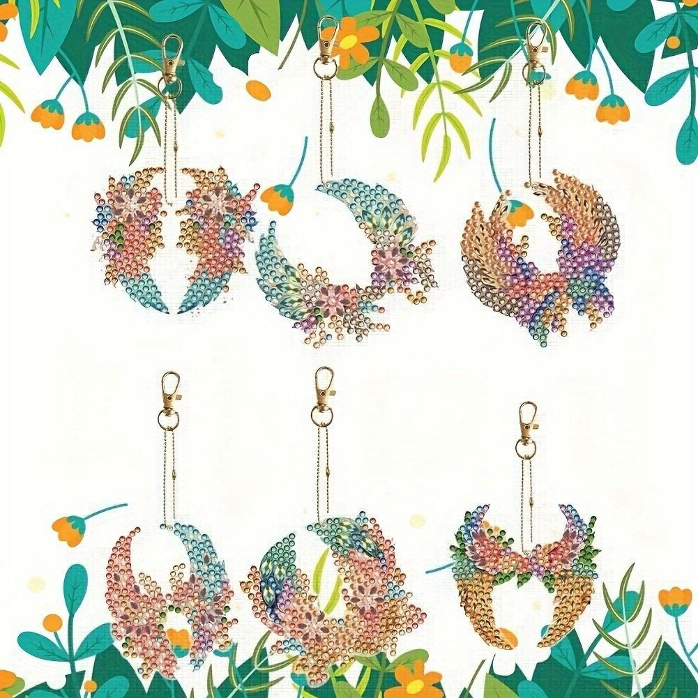 Алмазная мозаика для детей "Ангельские крылья", 6 односторонних брелоков