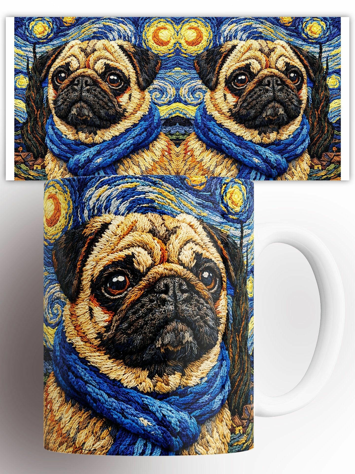 Кружка Собаки Ван Гог Звездная ночь Мопс 330 мл