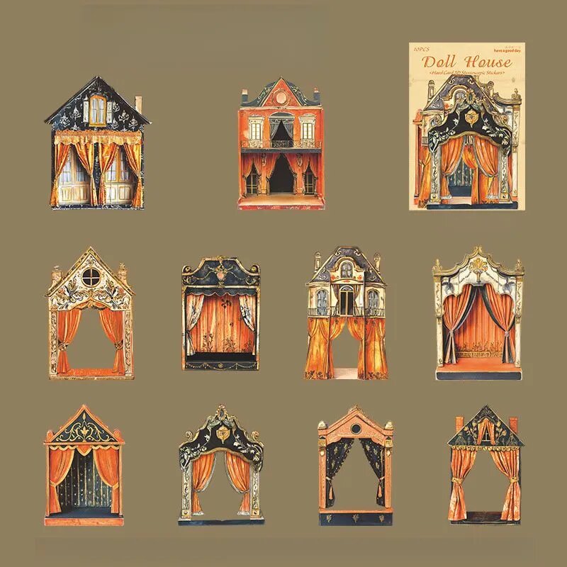 Набор наклеек, mr. paper, Тематический кукольный домик в стиле ретро, 10 листов/пакет, может украсить чехол для мобильного телефона, альбом для вырезок, фотоальбом, открытку
