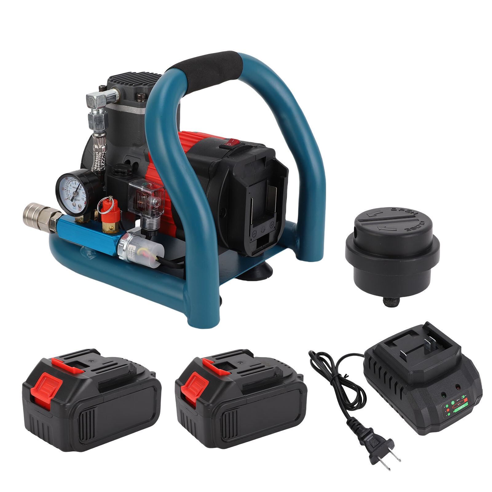 Беспроводной воздушный компрессор емкостью 1,5 л, 8 бар, 21 В, электрический воздушный компрессор с батарейным питанием для обслуживания автомобилей, накачка шин, вилка стандарта США