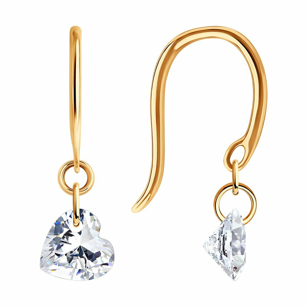 Серьги, красное золото, 585 проба, фианит