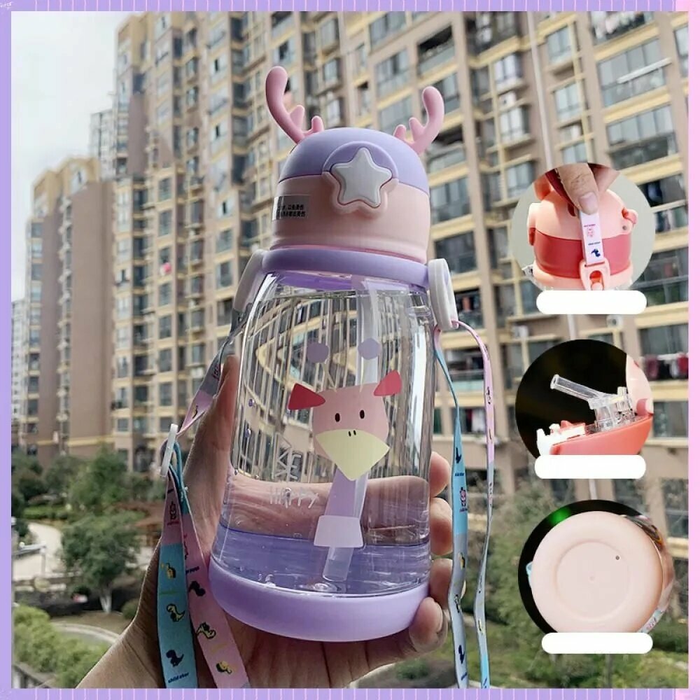 Водяной стакан, большой объем, для детей в детском саду, пластиковый стакан с соломинкой в форме рога