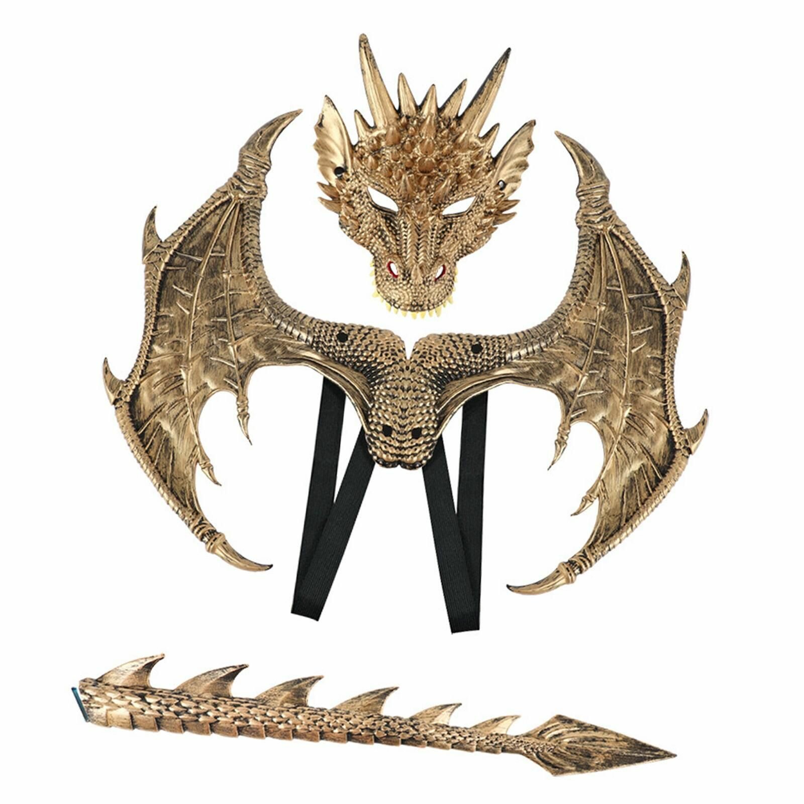 Костюм дракона для детей: крылья, маска и хвост для Хэллоуина и маскарада, золотой