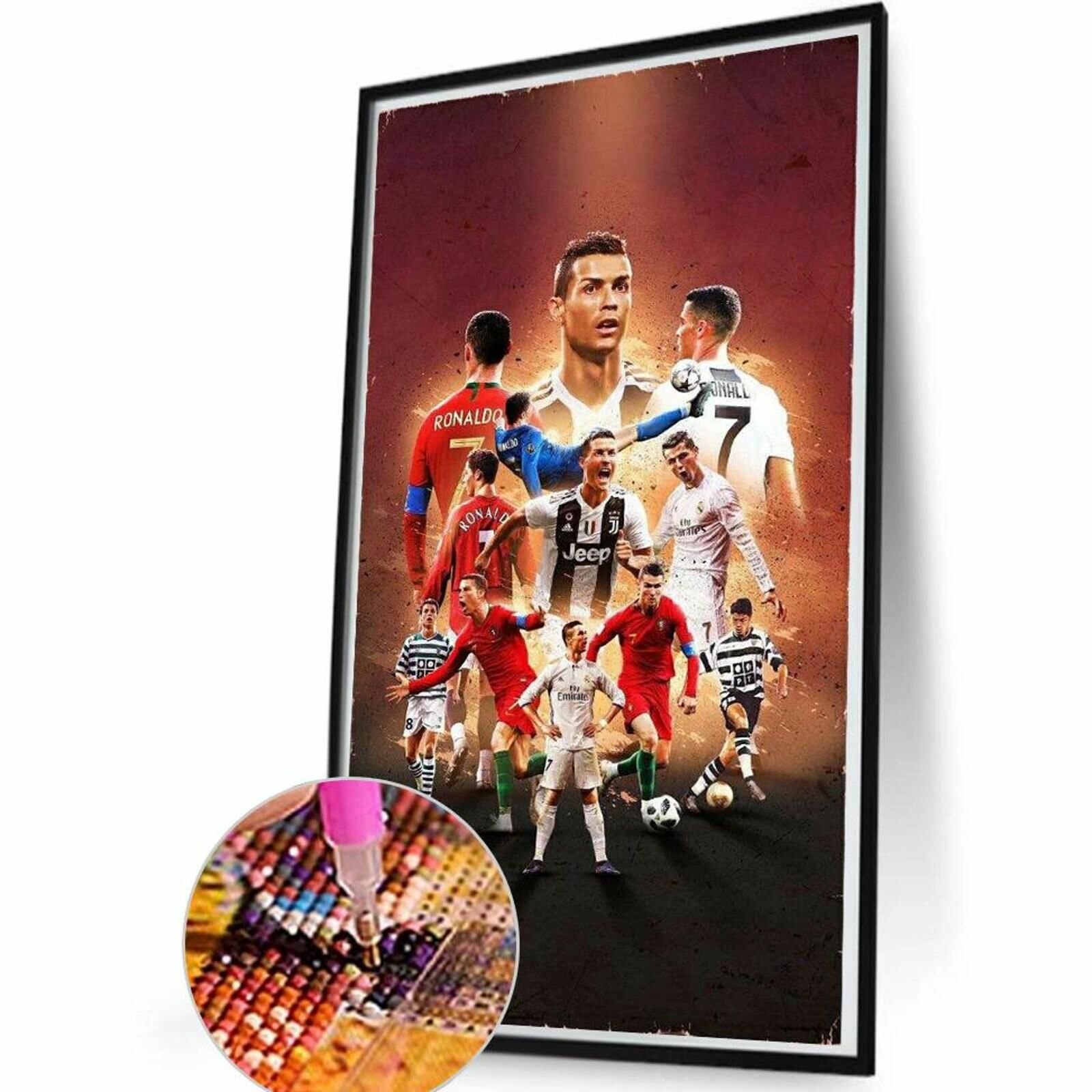 Пазл с футболистом, круглые стразы, 30x60 см