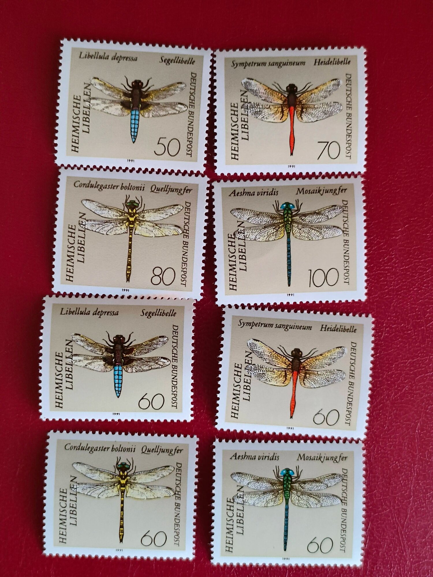 Новый почтовый штамп Германии 1991 Dragonfly Insect 8 шт.