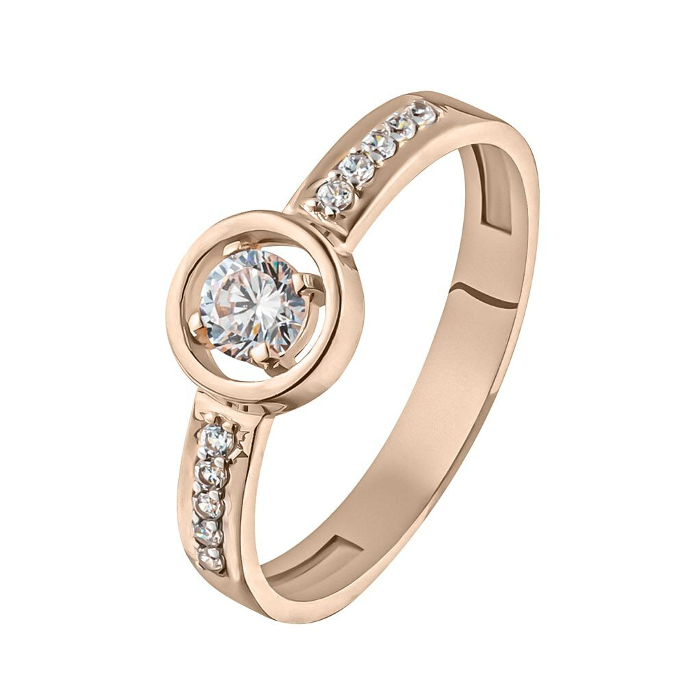 Кольцо на фалангу, дорожка, красное золото, 585 проба, родирование, фианит