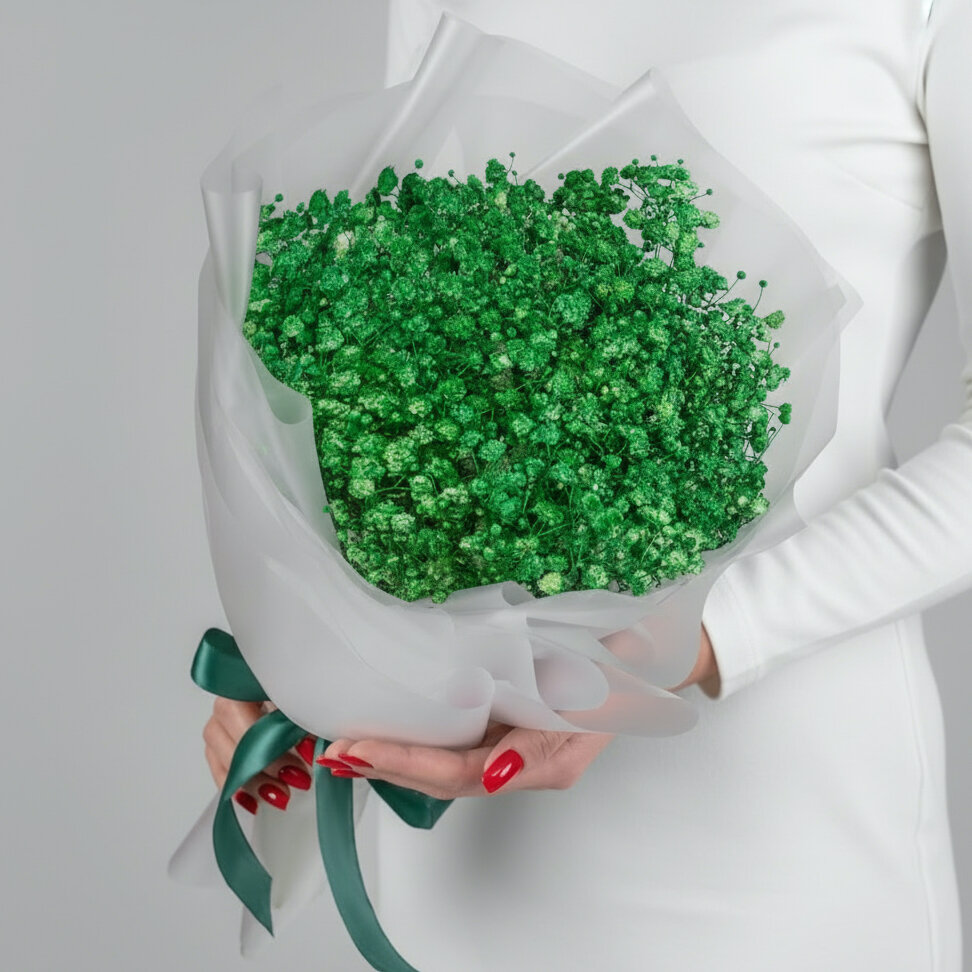 Букет стабилизированный Мегацвет24 "Гипсофила зелёная", 5 шт, дизайнерская упаковка