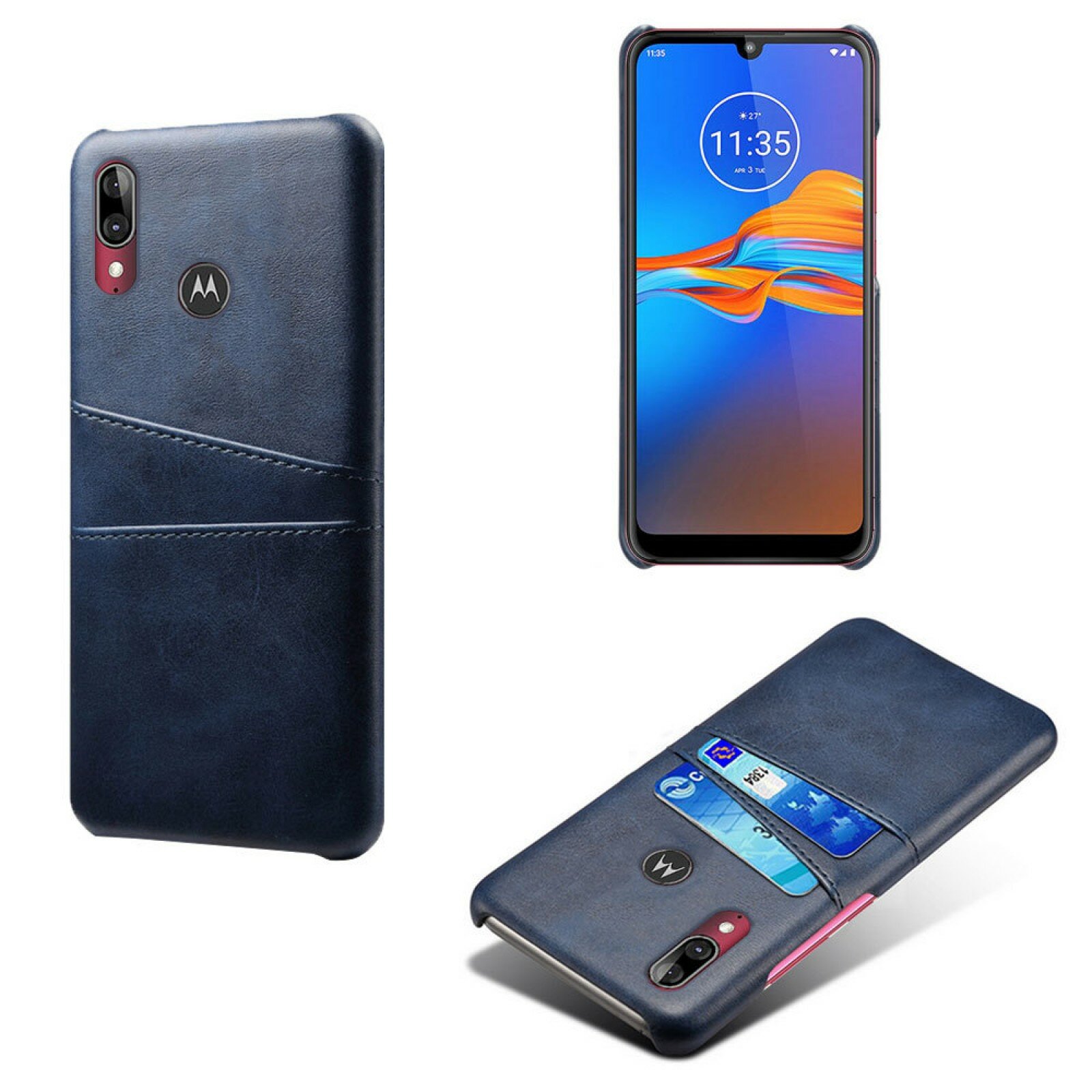 Чехол панель-накладка Чехол. ру для Moto E6 Plus из импортной кожи с визитницей синий