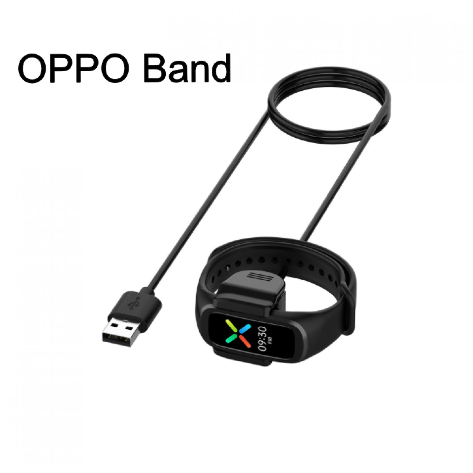 USB-зарядное устройство MyPads с кабелем-прищепкой для смарт-браслета OPPO Band USB-подключение черное