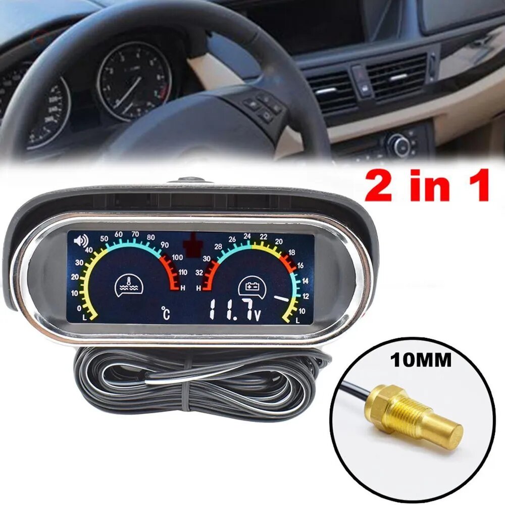 Универсальный цифровой датчик температуры воды и вольтметр 2 в 1 для автомобиля 12В/24В с ЖК-дисплеем, сигнализацией перегрева и точным измерением
