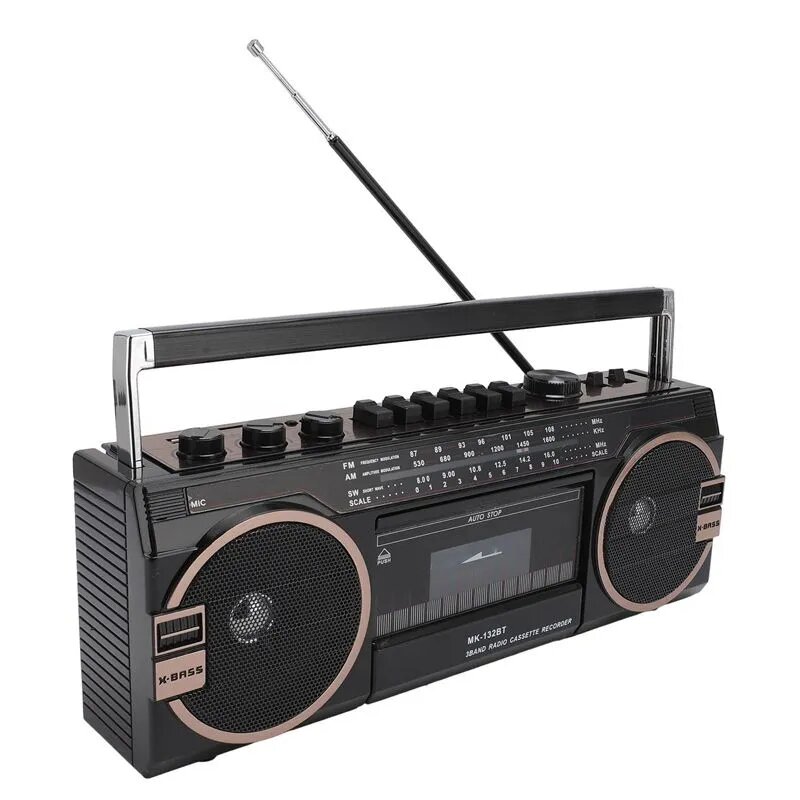 Магнитола CMIC MK-132BT, черный ретро-магнитофон с FM/AM, кассетной декой и Bluetooth — фото 1