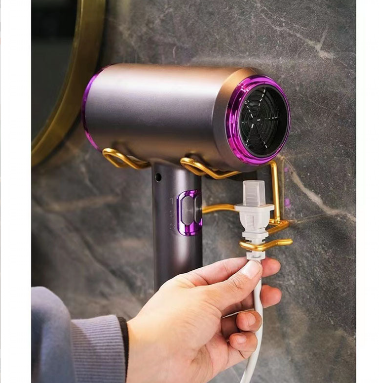 Настенный держатель для фена MyPads самоклеящийся, стальной с порошковым покрытием, для ванной