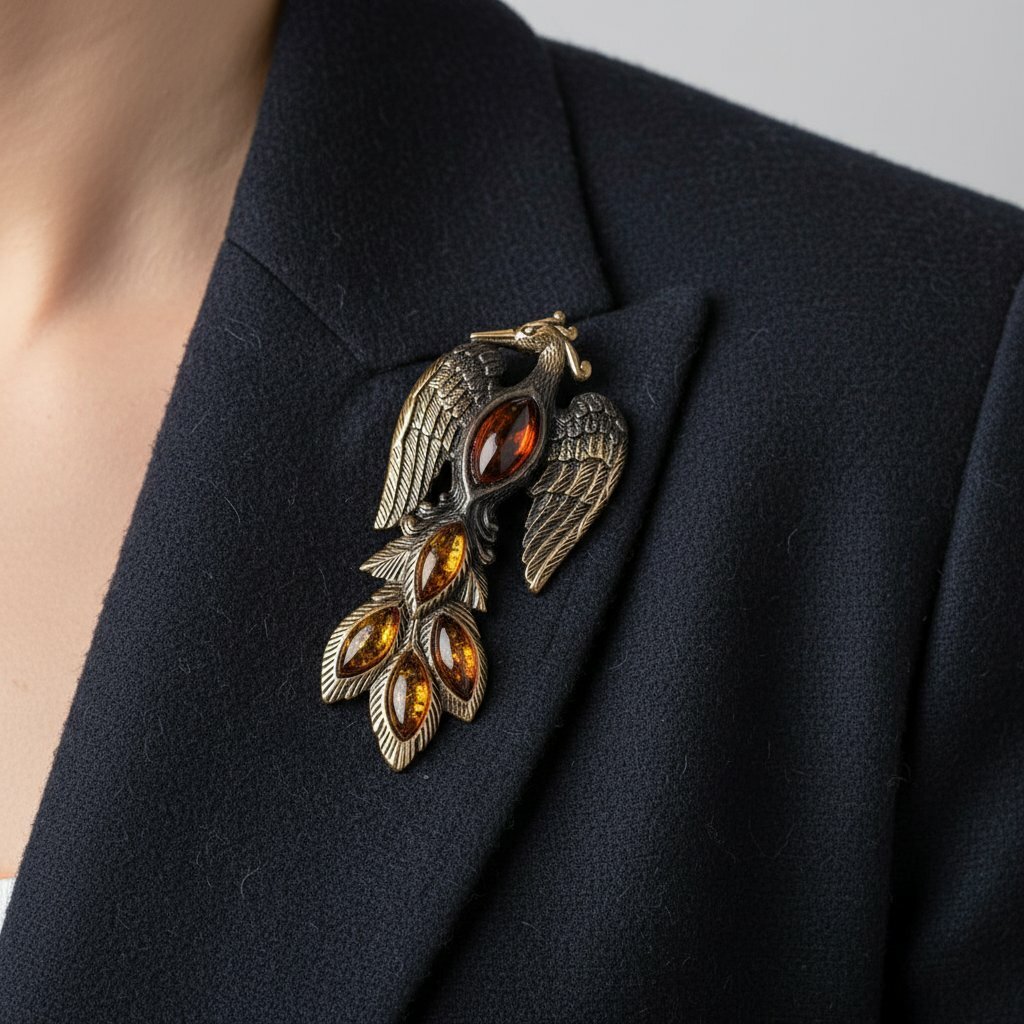 Брошь, янтарь