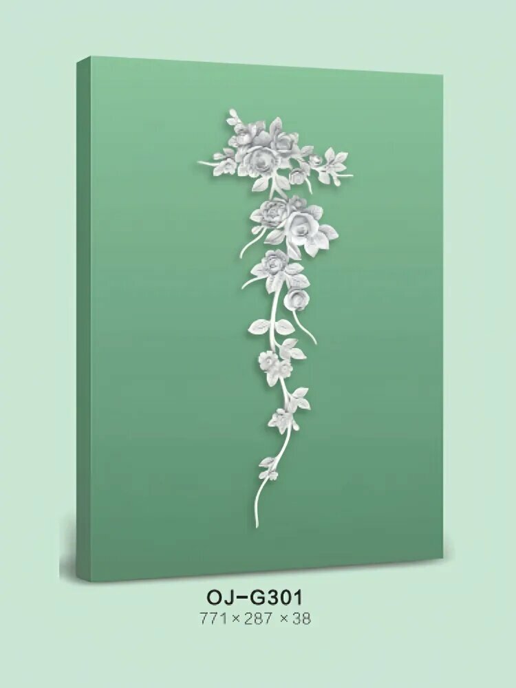 Лепнина декоративная из жесткого полиуретана орнамент нежные цветочные мотивы белая OJ-G301, прочная водостойкая, для покраски стен, 771 287 38 мм