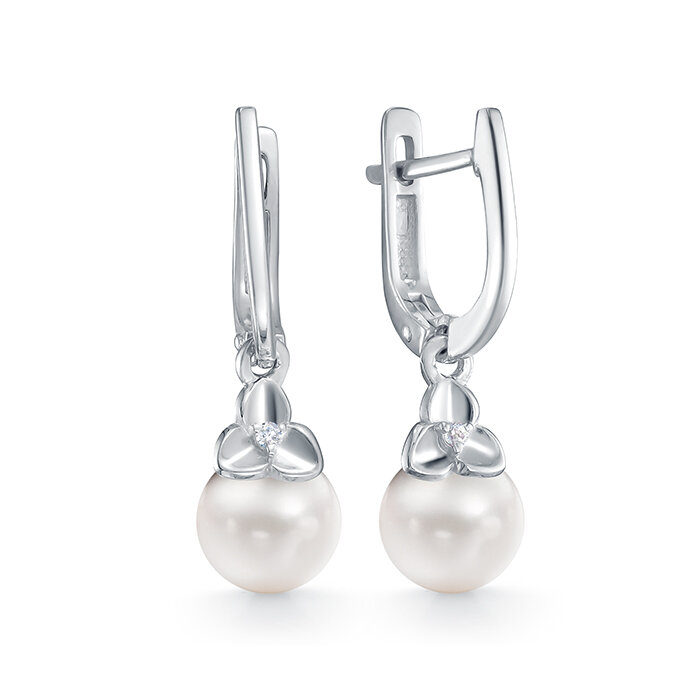 Серьги Яхонт, серебро, 925 проба, фианит, жемчуг