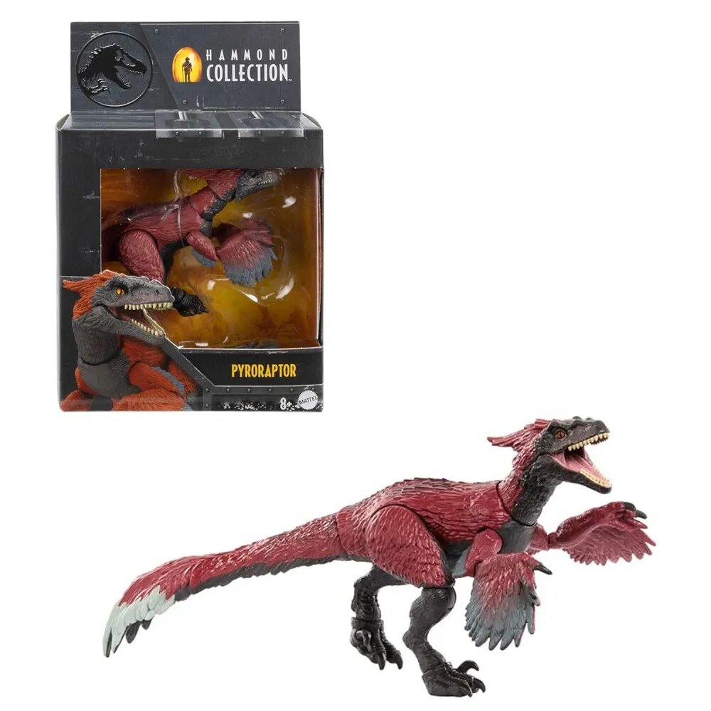 Mattel Jurassic World Hammond Collection Игрушечная фигурка динозавра-пирораптора из коллекции Хаммонда, дизайн фильма премиум-класса со стеклянными глазами HTV64