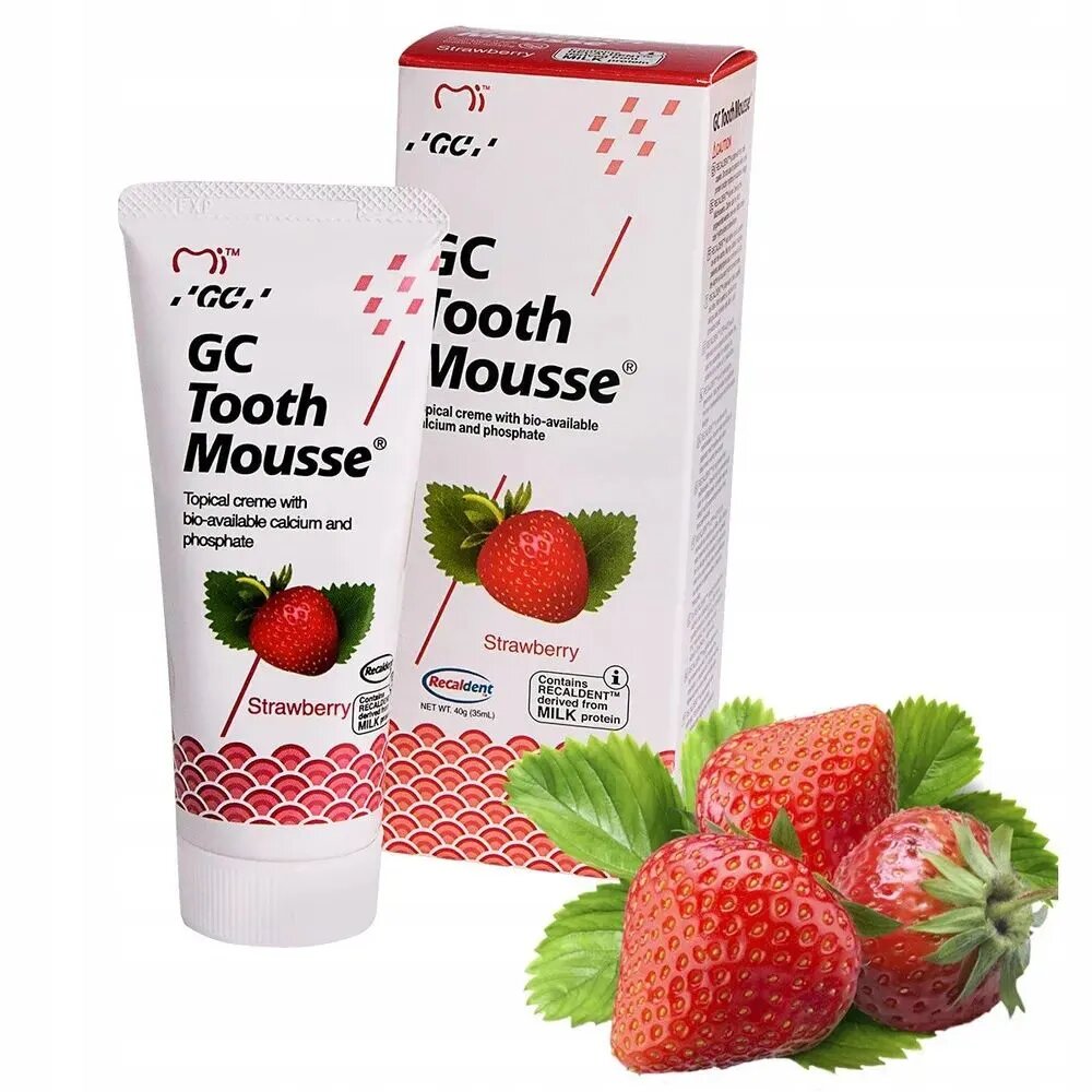 GC Tooth Mousse Зубной гель Клубника 35 мл для комплексного ухода и защиты от кариеса — фото 1
