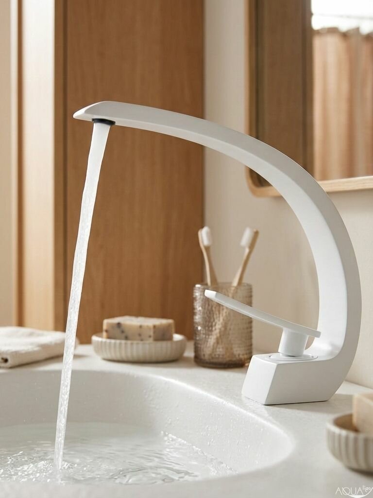 Смеситель для раковины в ванную белый, кран для умывальника