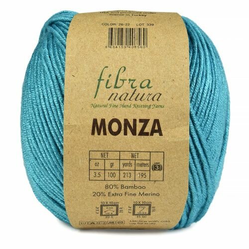 Пряжа Fibra Natura Monza 26-22 (5 мотков по 100г/195м) бирюза