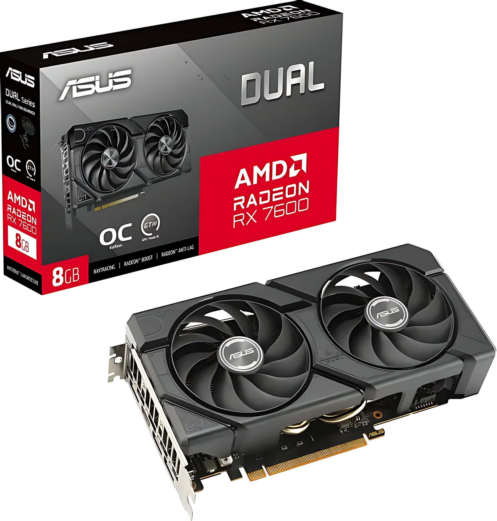 Видеокарта ASUS Radeon RX 7600 DUAL EVO OC 8GB (DUAL-RX7600-O8G-EVO), (90YV0LD0-M0NA00)