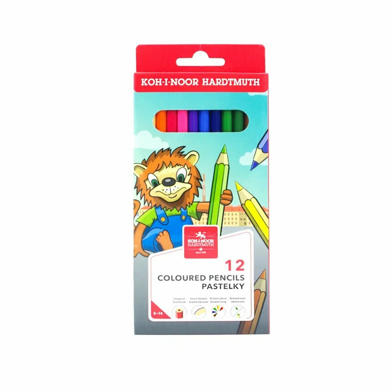 Koh-i-Noor Карандаши цветные Lion 12 цветов шестигранные 2,8 мм дерево 3552012034KS