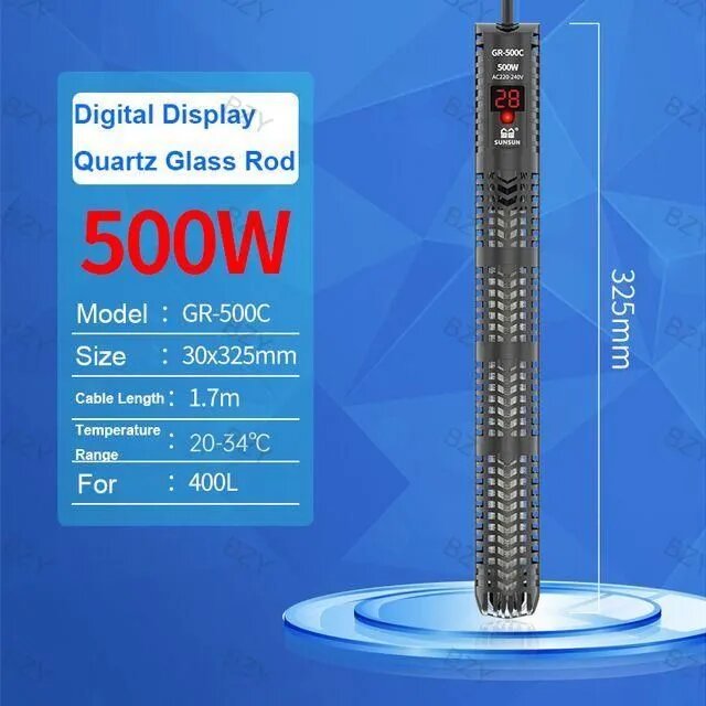 Обогреватель для аквариума SUNSUN GR-500C 500W Кварцевое стекло, 400L, цифровой дисплей