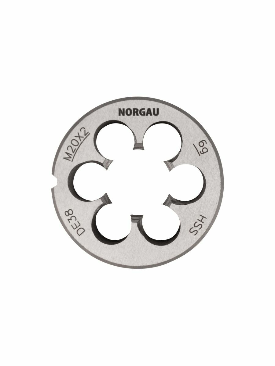 Плашка MF20x2 мм, диаметром 45 мм NORGAU Industrial метрическая, для нарезания резьбы с мелким шагом и углом профиля 60, по DIN223, HSS