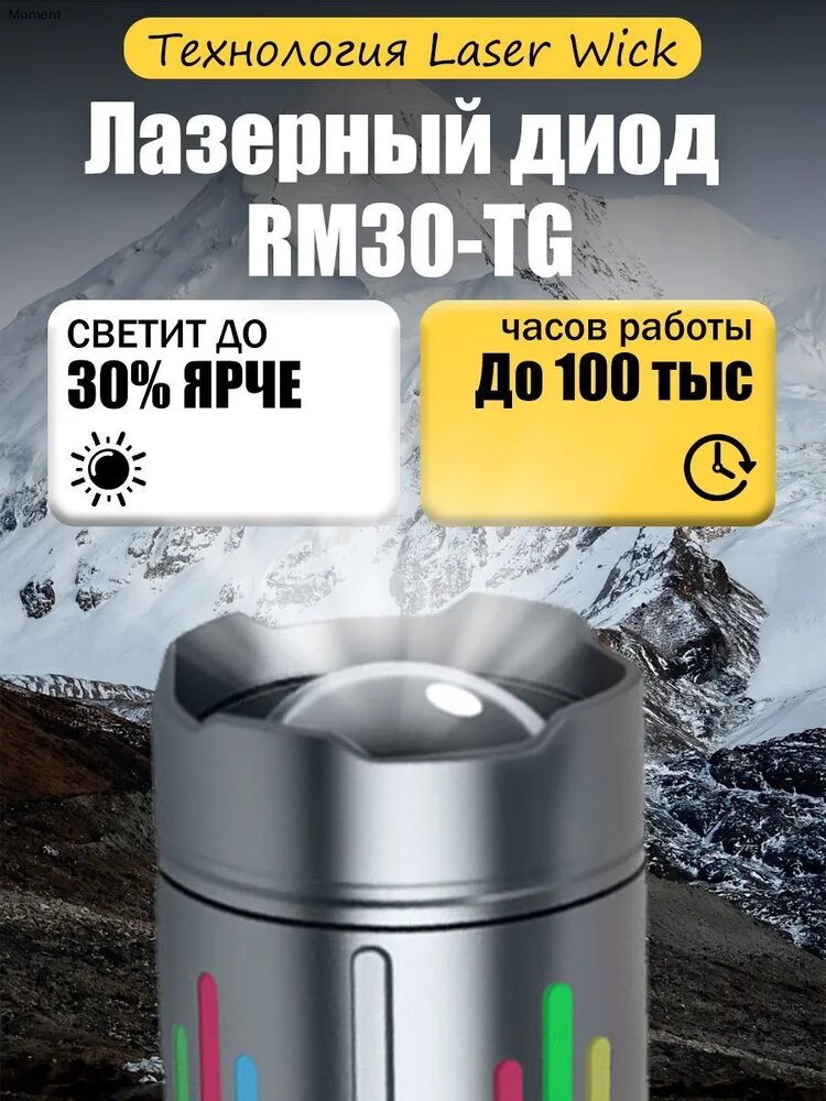 Фонарь ручной лазерный диод RM30-TG, светит до 30% ярче, часов работы до 100 тыс