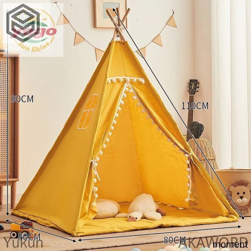 Детский вигвам с ковриком желтого цвета для дома, размер 90x80x110 см