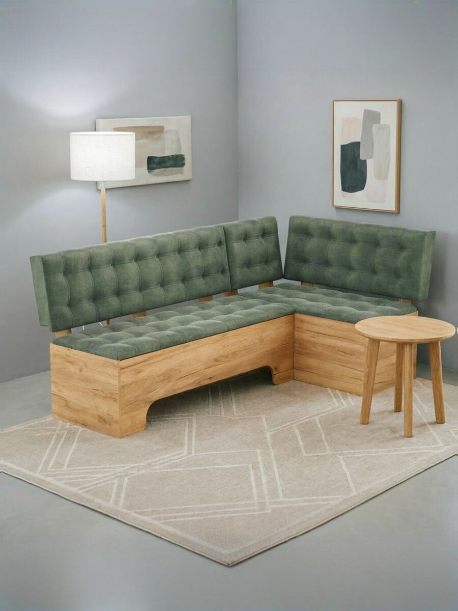 Диван Токио, Дуб Крафт золотой/ТК Малахитовая (Рио 15), со спальным местом, кухонный уголок ММ