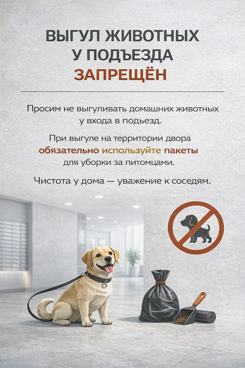 Плакат "Не выгуливать собак у подъезда Убирайте за питомцами" А4 самоклейка