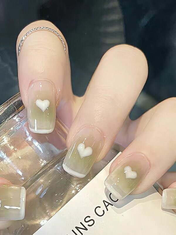 Накладные ногти френч с дизайном, 24 шт маникюр набор 14