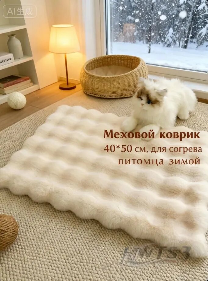 Меховой коврик для питомцев, чтобы согреть их холодной зимой, 40*50 см, Коврик для животных, Хлопок, для кошек