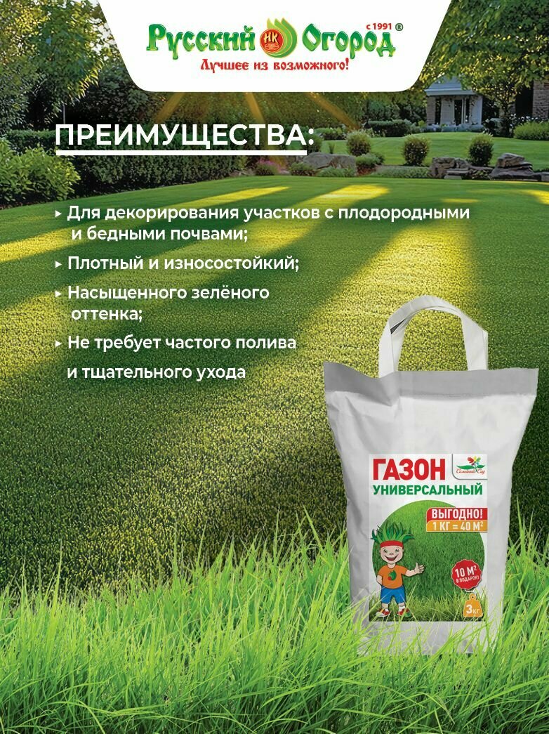 Семена газонной травы Универсальная/Многолетник, 3 кг, Русский Огород. — фото 1