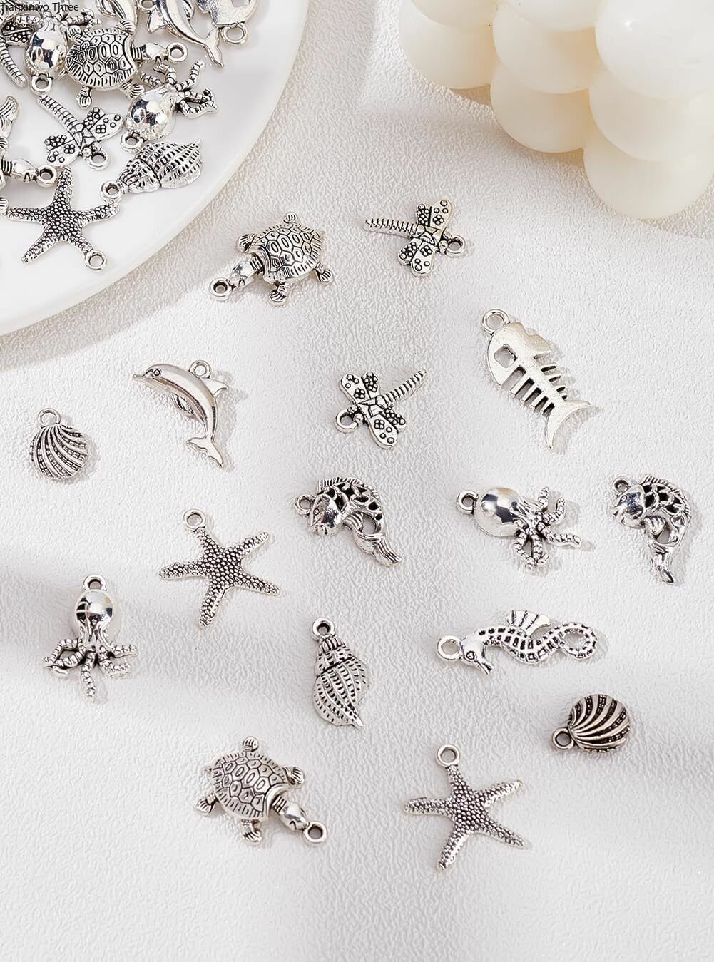 60 шт. 10 стилей подвесок из сплава в тибетском стиле с морскими животными, античное серебро
