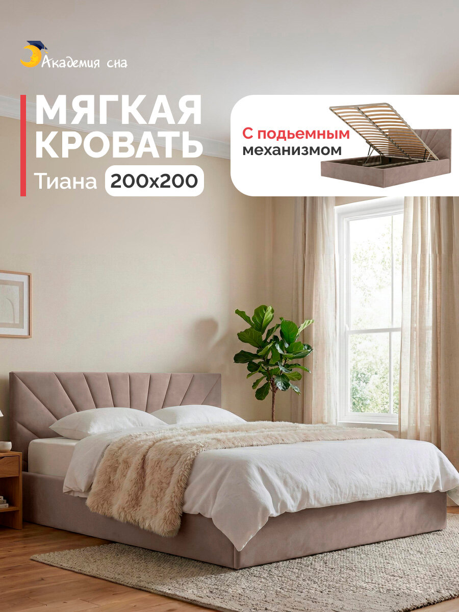 Кровать 200х200 с подъемным механизмом двуспальная Академия сна Тиана Тк. Sky Velvet 17, Коричневый