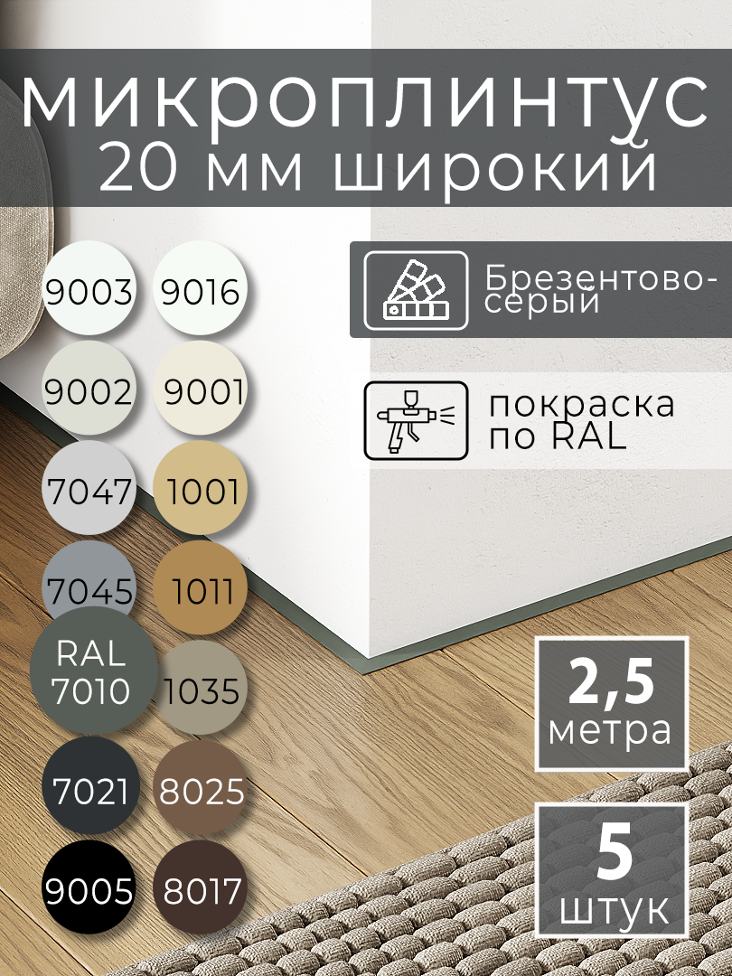 Микроплинтус фесо широкий 20 мм Брезентово-серый RAL 7010 2,5 метра