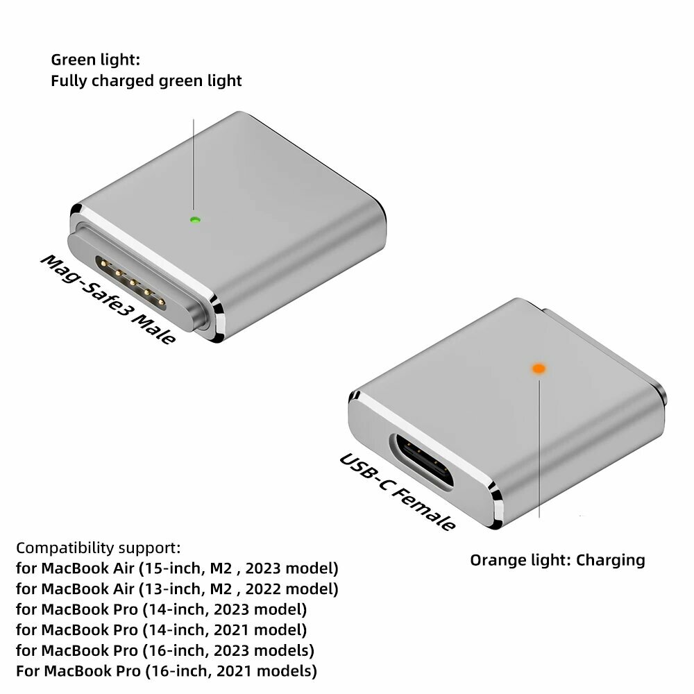 Адаптер для быстрой зарядки 100 Вт USB-C MagSafe для MacBook Pro 2024 M3 Pro/Max, MacBook Air белый