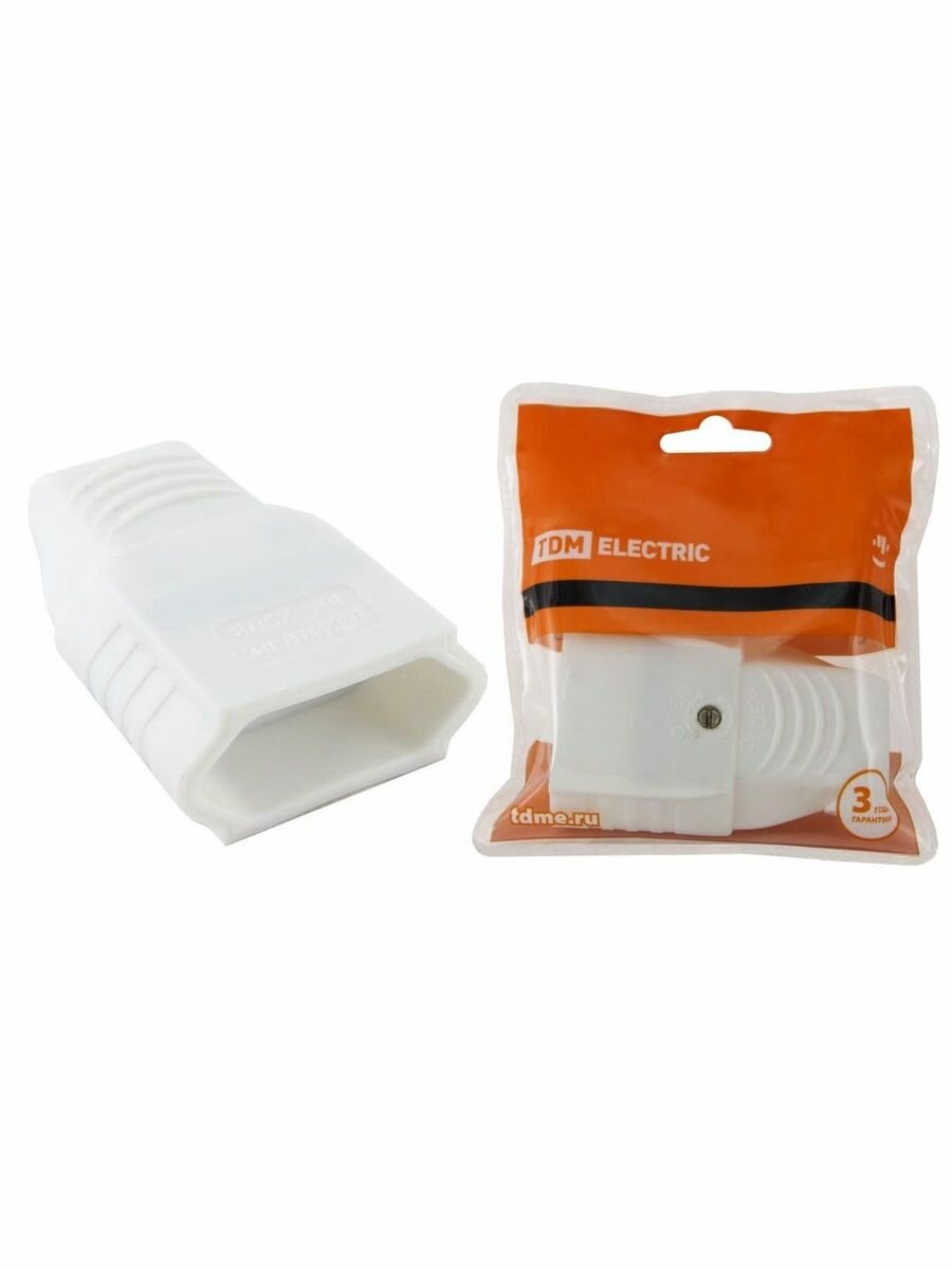 Кабельная розетка 2П 10А 250B (под евровилку CEE 7/16) с з/ш прямой вывод кабеля белая TDM