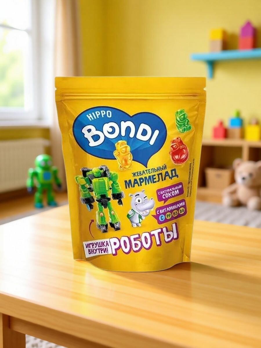 HIPPO BONDI & FRIENDS , мармелад жевательный с игрушкой Роботы , 100 г