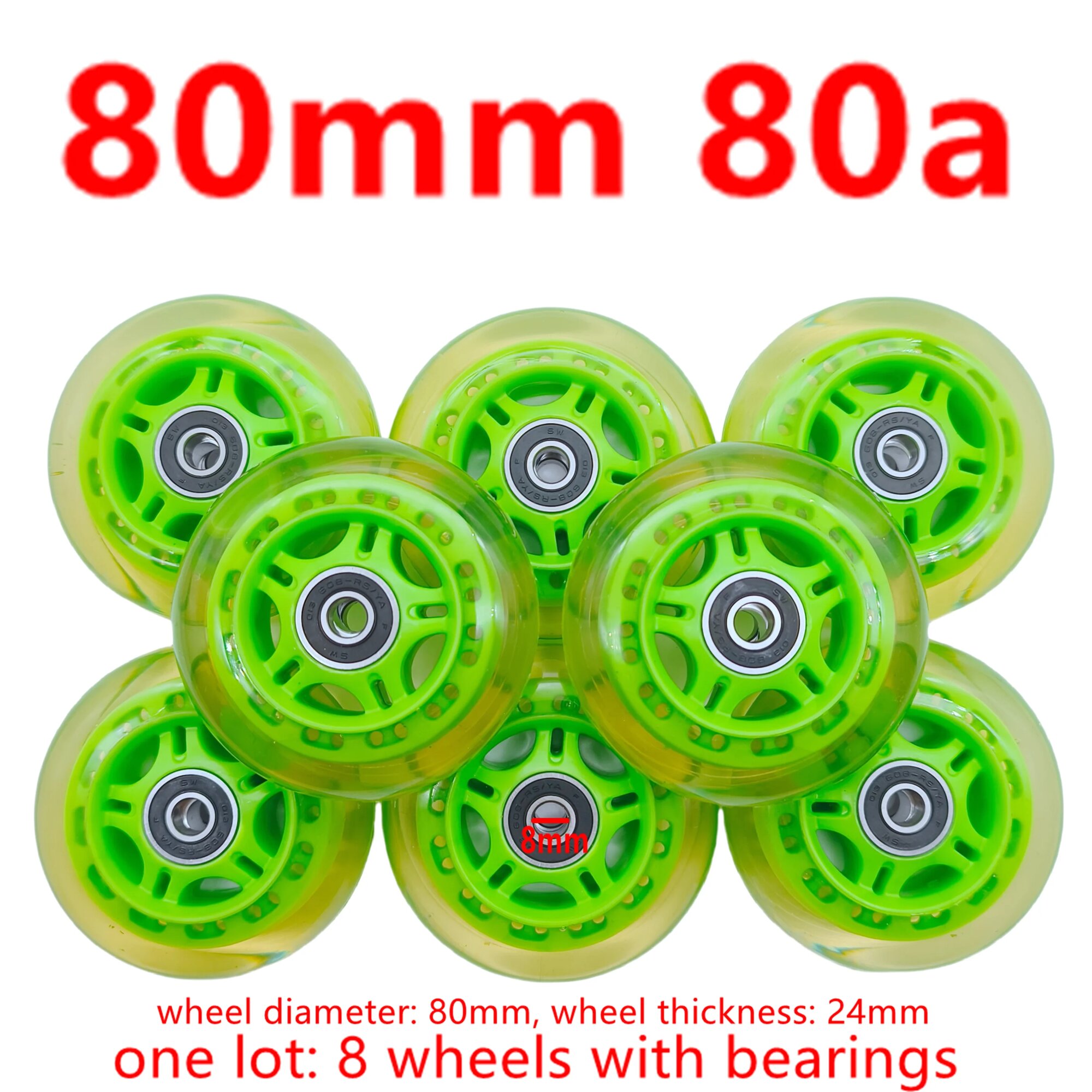 Колеса для роликов MCgala 80x24 80A зеленые 8 шт