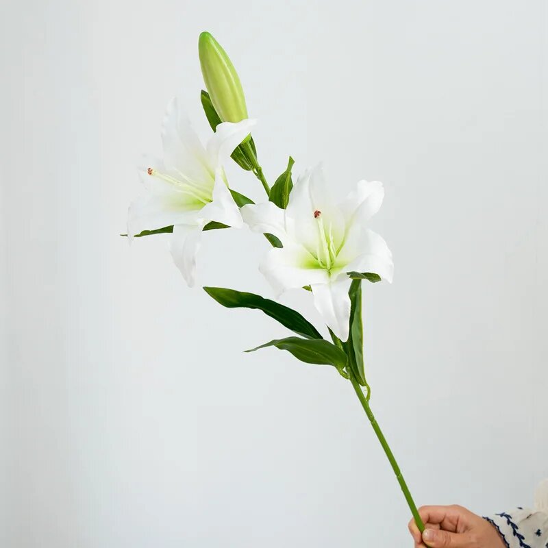 Искусственные шелковые лилии, три головки Белый, white