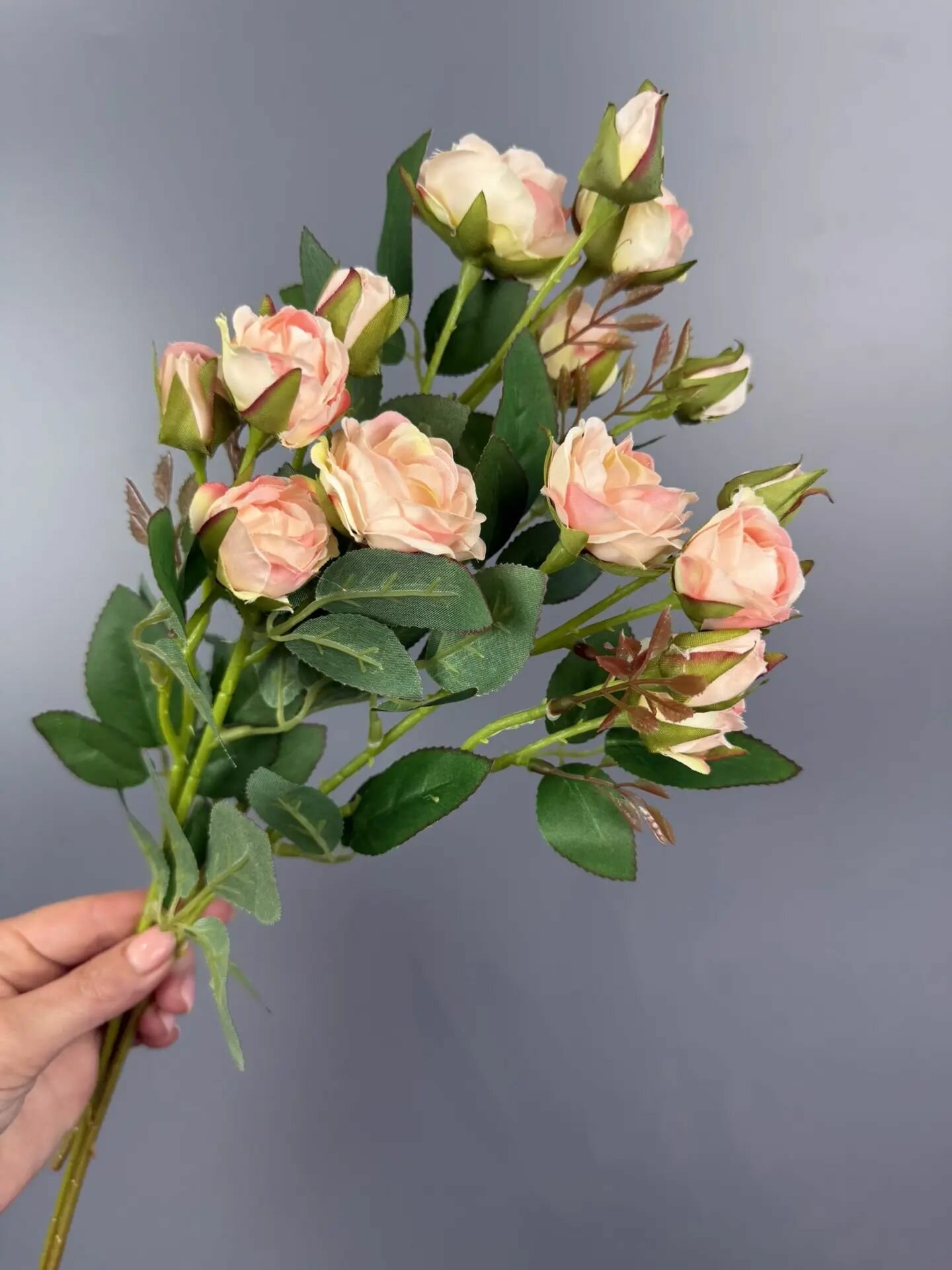 Искусственные цветы для декора флористические премиум Роза кустовая розовая 3 ветки 37 см