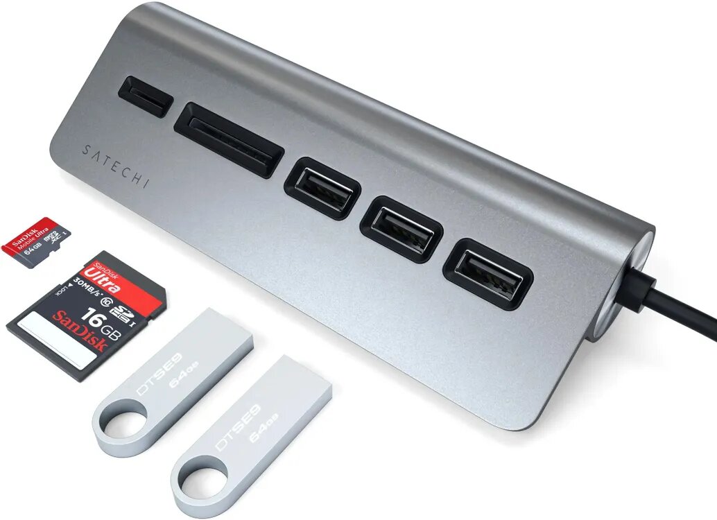 USB-разветвитель Satechi USB Hub (ST-TCHCRM) Space Gray, вход USB Type-C, 5 ед. для устройств, SD/microSD USB Type-C х3